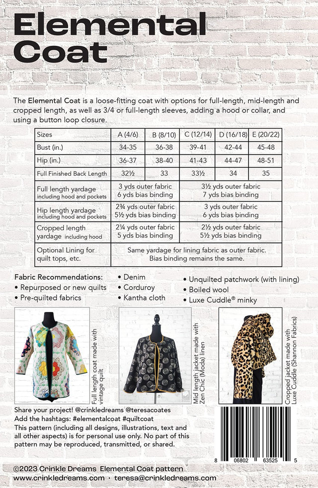Elemental Coat Sewing Pattern – Quilting Books Patterns and Notions