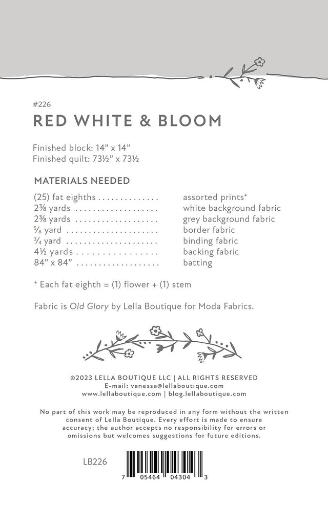 Red White & Bloom Quilt Pattern – Quilting Books Patterns and Notions