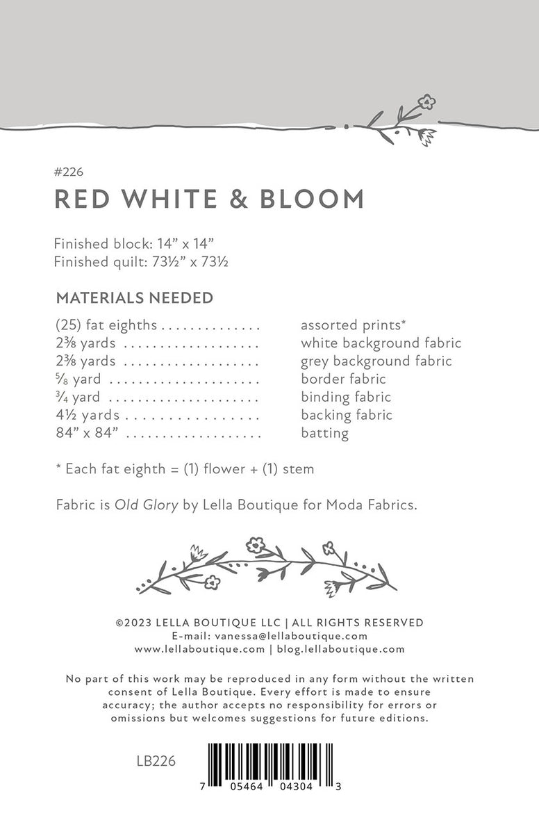 Red White & Bloom Quilt Pattern – Quilting Books Patterns and Notions