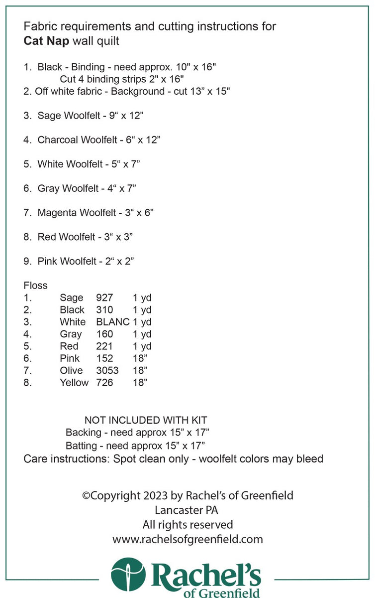 Cat Nap Wall Quilt Pattern – Quilting Books Patterns and Notions