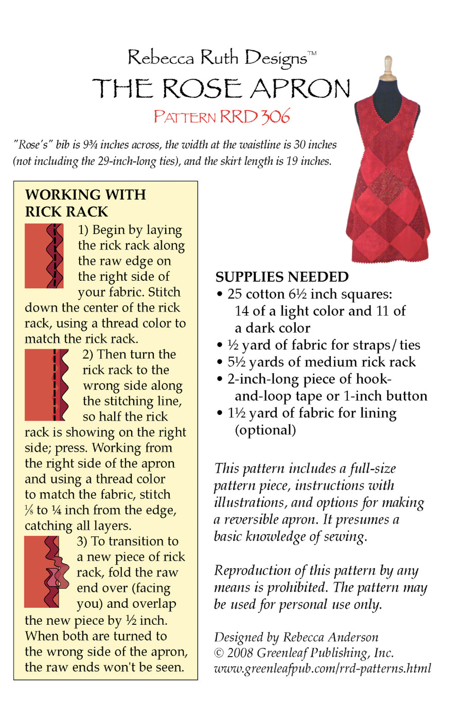 Rose Apron Pattern – Quilting Books Patterns and Notions