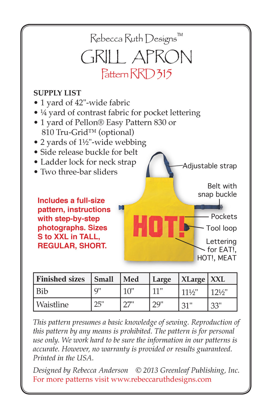 Grill Apron Pattern – Quilting Books Patterns and Notions