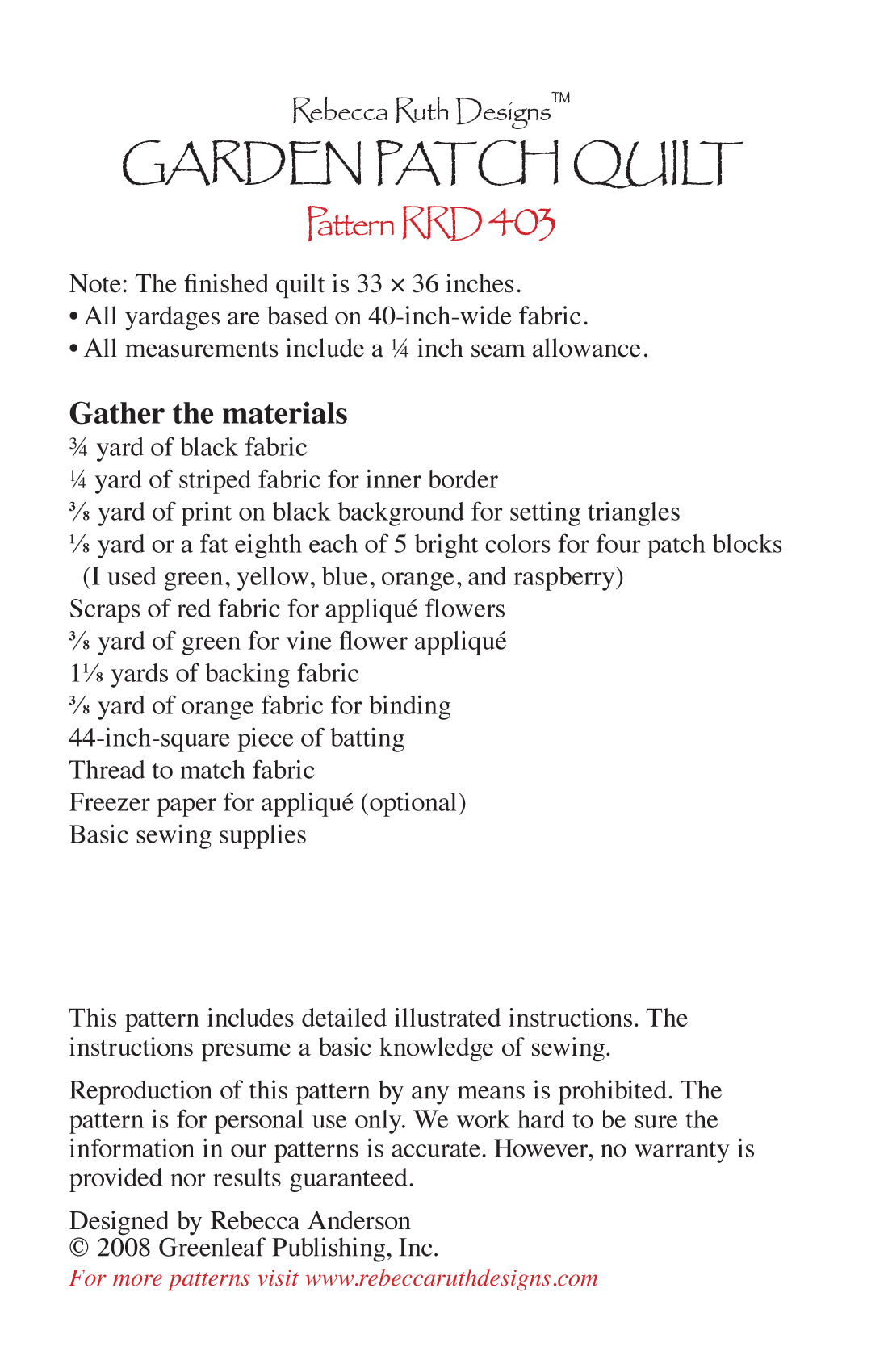 Garden Patch Quilt Pattern – Quilting Books Patterns and Notions