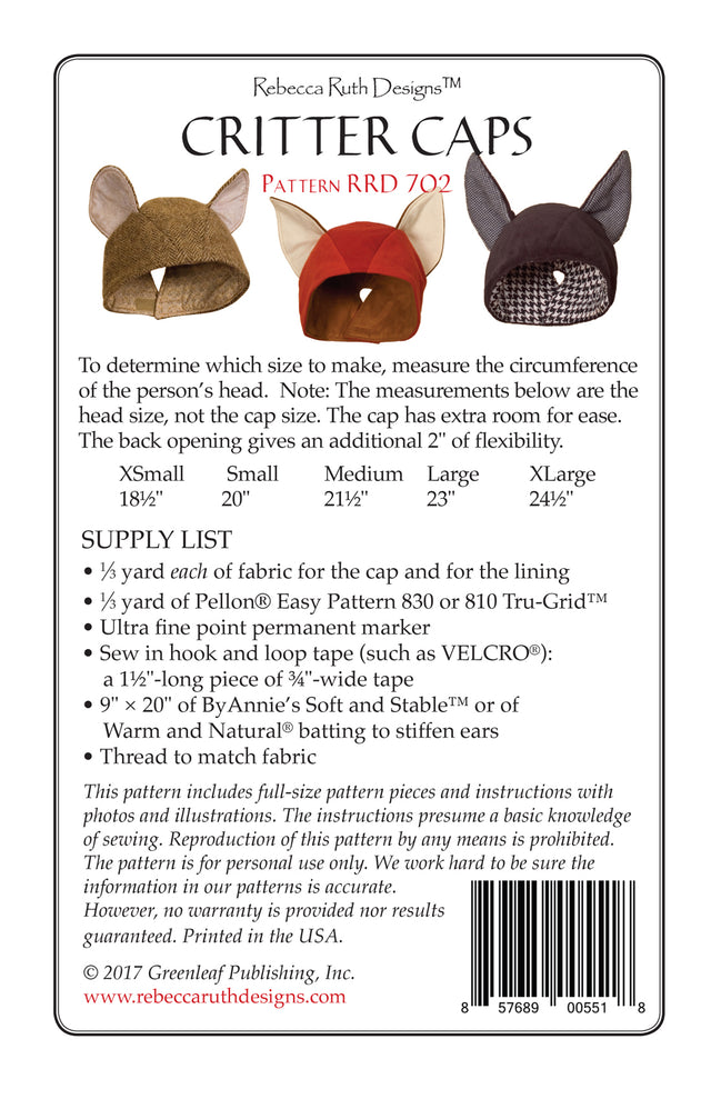 Critter Caps Pattern – Quilting Books Patterns and Notions