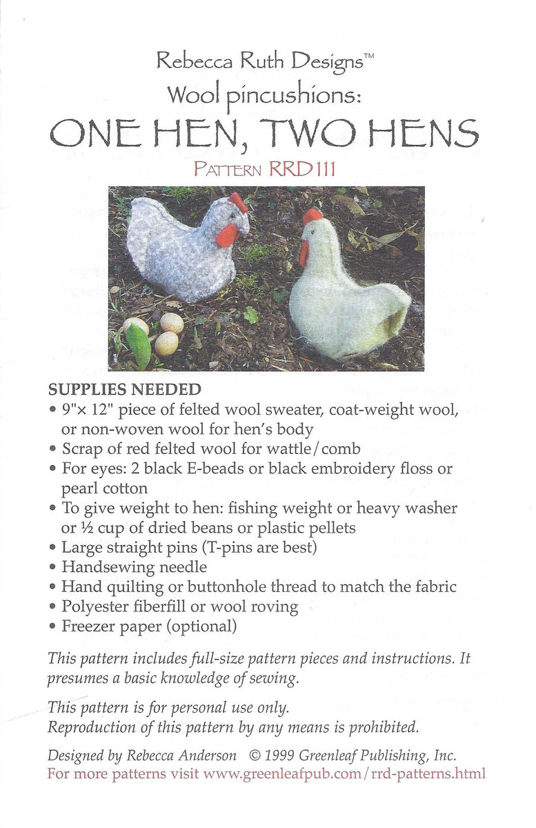 One Hen, Two Hens Downloadable Pattern – Quilting Books Patterns and ...