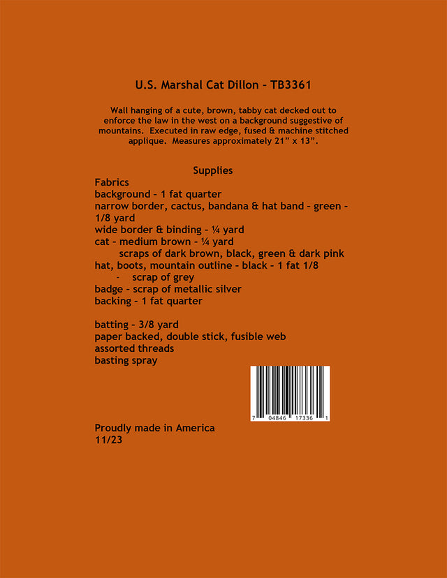 U.S. Marshal Cat Dillon Quilt Pattern – Quilting Books Patterns and Notions