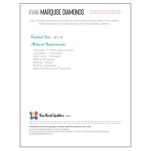 Kwik Marquise Diamonds Quilt Pattern – Quilting Books Patterns and Notions