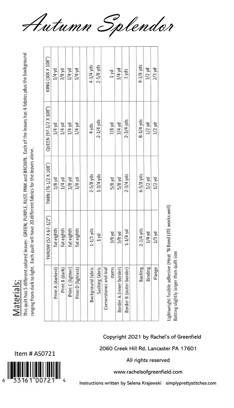Autumn Splendor Pattern Quilt Patterns – Quilting Books Patterns and ...