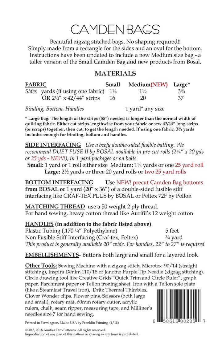 Camden Bags Patterns – Quilting Books Patterns and Notions