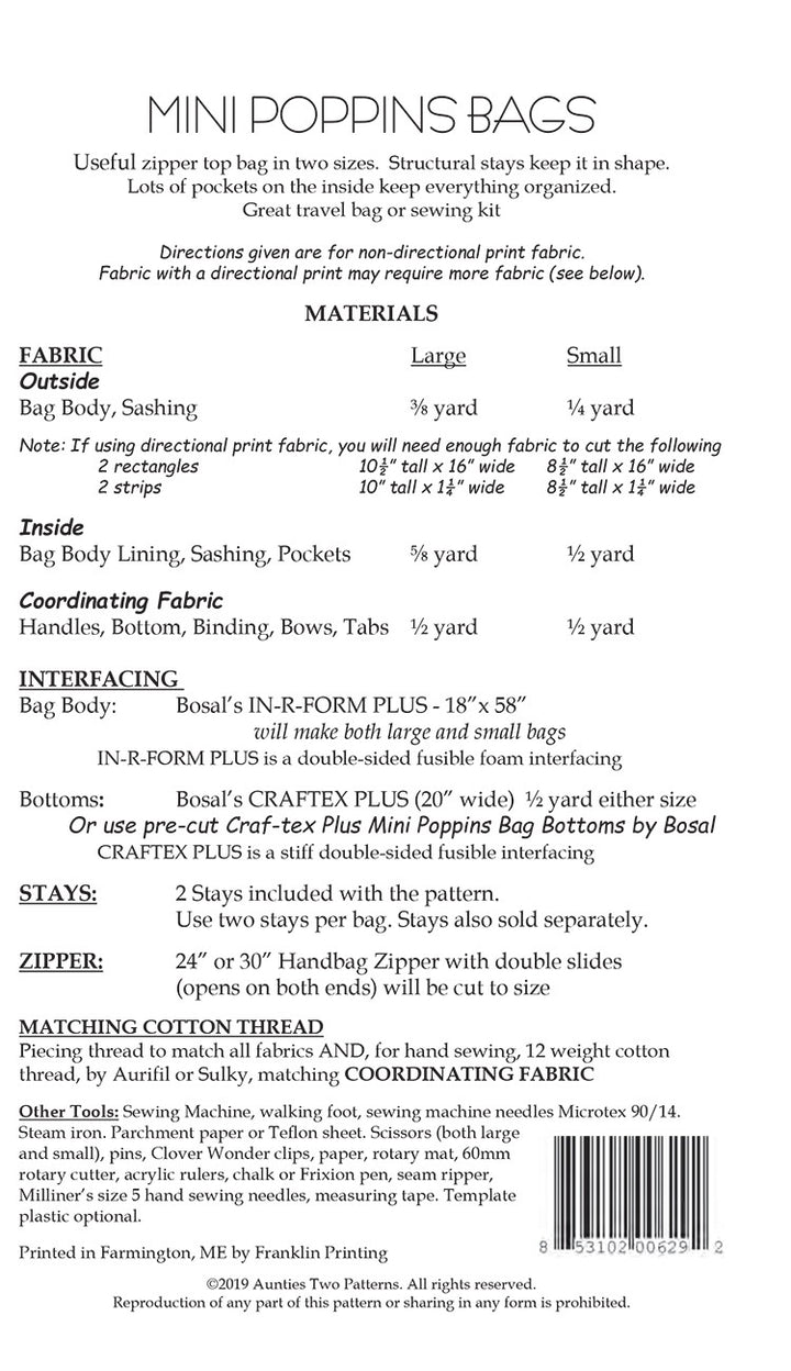 Mini Poppins Bags Quilting Patterns – Quilting Books Patterns and Notions