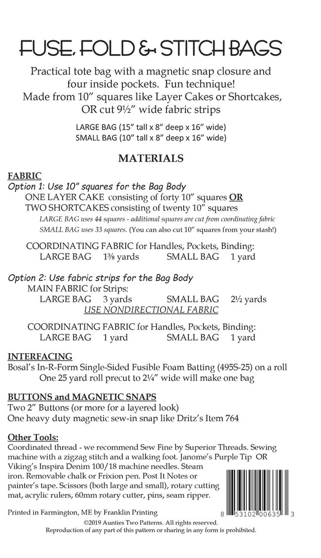 Fuse Fold and Stitch Bags Quilting Patterns – Quilting Books Patterns ...