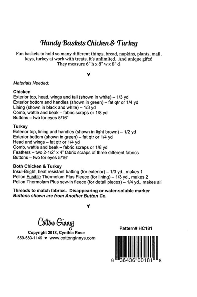Handy Baskets Chicken And Turkey Pattern – Quilting Books Patterns and ...