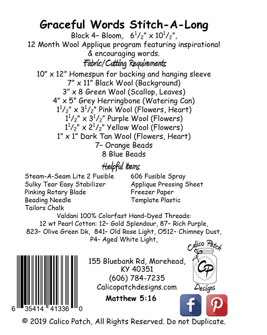 Graceful Words 4: Bloom Patterns – Quilting Books Patterns and Notions