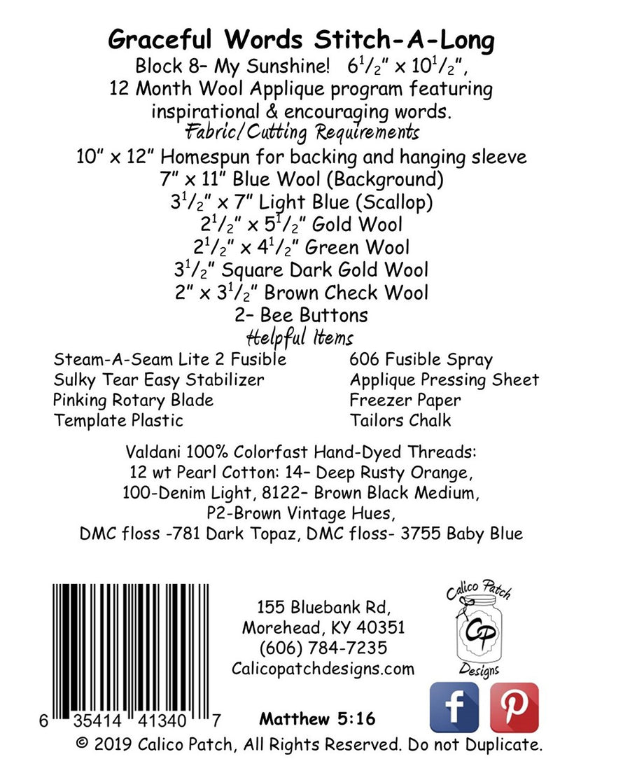 Graceful Words 8: My Sunshine Patterns – Quilting Books Patterns and ...