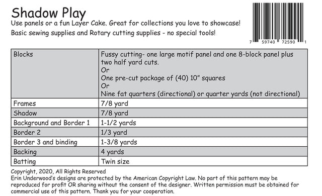 Shadow Play Patterns – Quilting Books Patterns and Notions