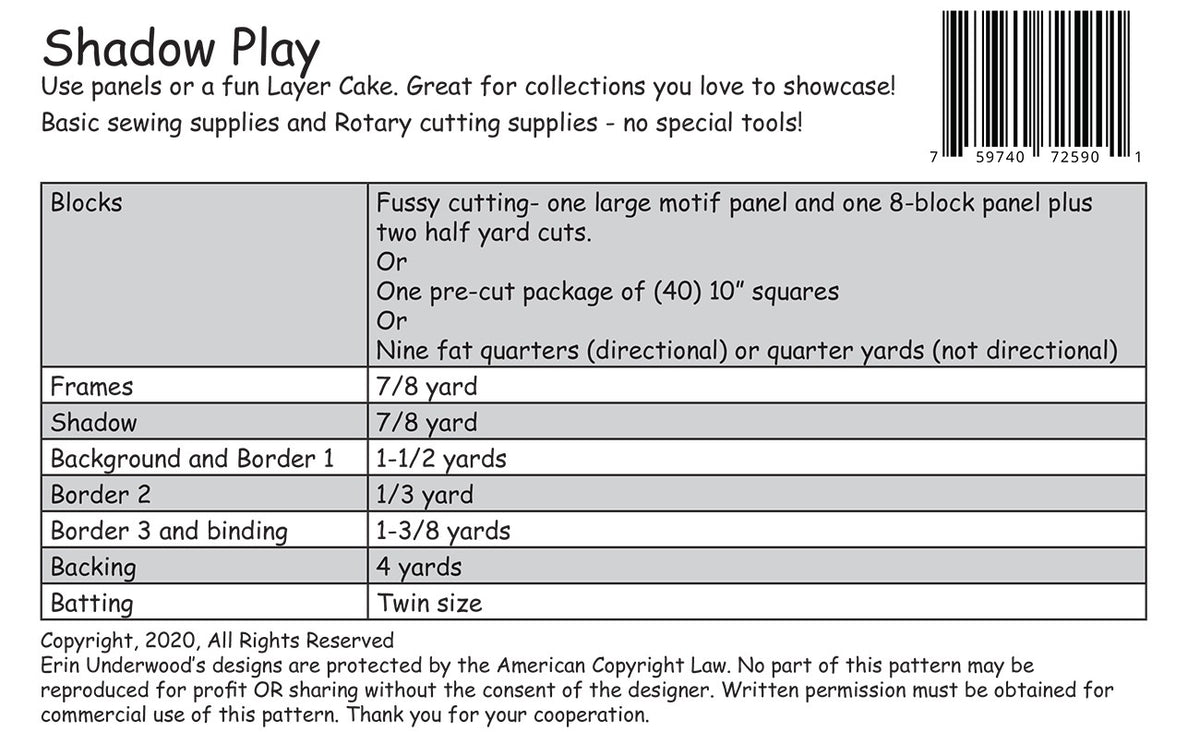 Shadow Play Patterns – Quilting Books Patterns and Notions