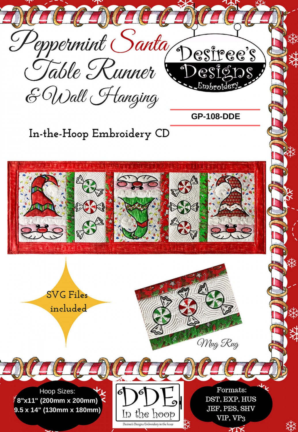 Peppermint Santa Table Runner and Wall Hanging Embroidery CD Quilters ...