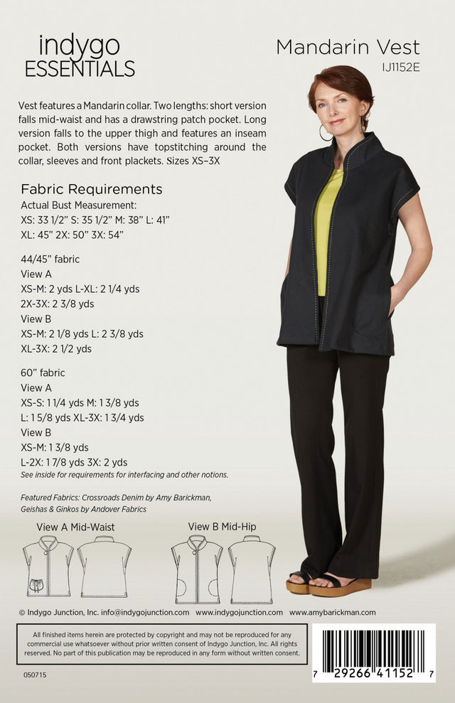 Mandarin Vest Pattern – Quilting Books Patterns and Notions