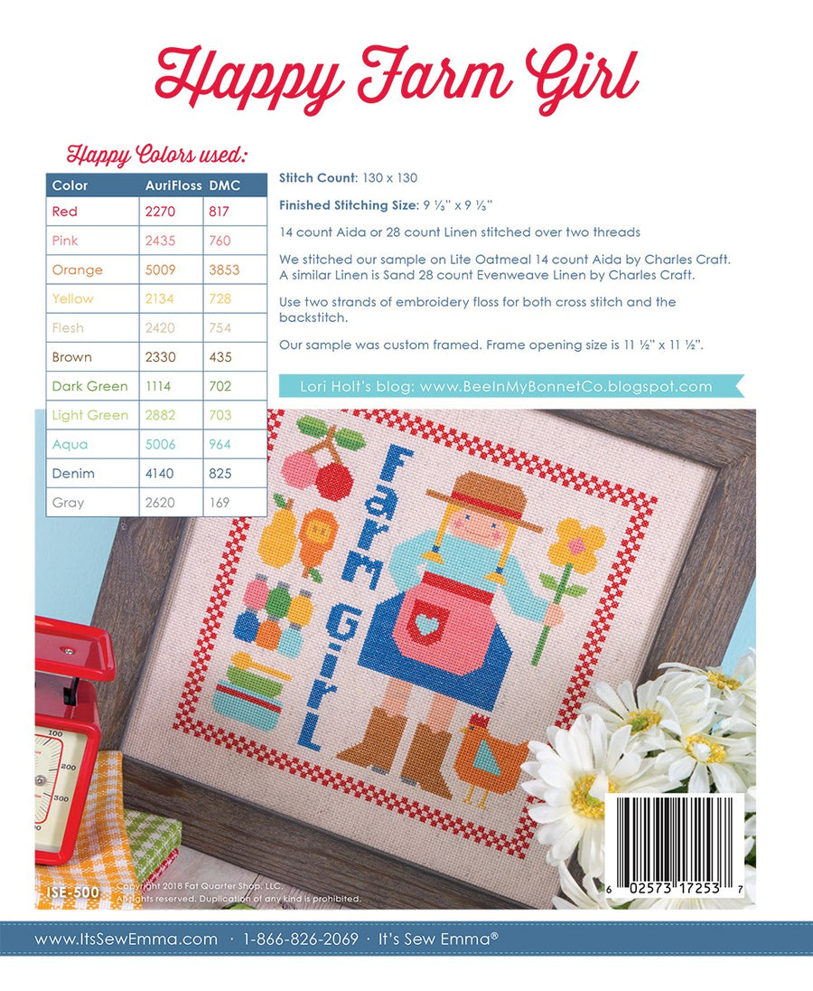 Happy Farm Girl Cross Stitch Quilters Pattern – Quilting Books Patterns ...