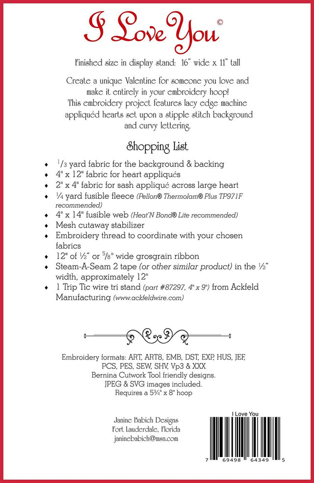 I Love You Pattern – Quilting Books Patterns and Notions