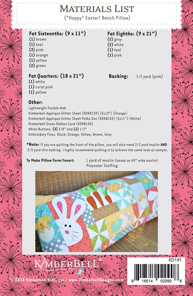 Hoppy Easter Pillows Bench Pillow - Sewing Version Quilting Patterns ...