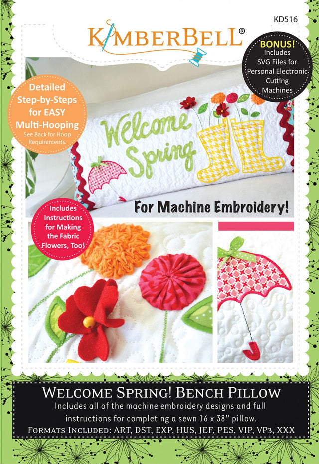 Welcome Spring! Bench Pillow (Machine Embroidery CD) Quilting ...