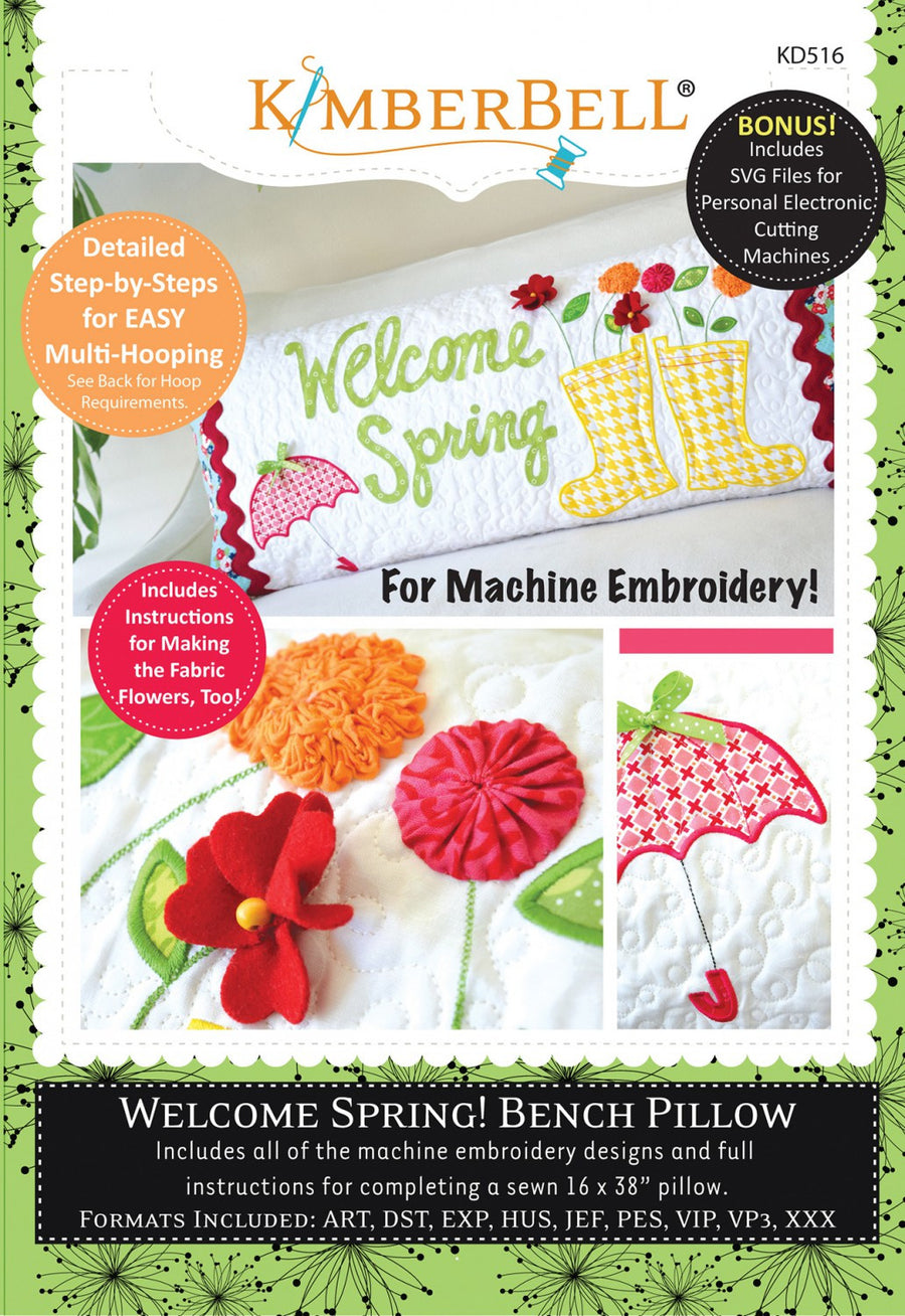 Welcome Spring! Bench Pillow (Machine Embroidery CD) Quilting ...
