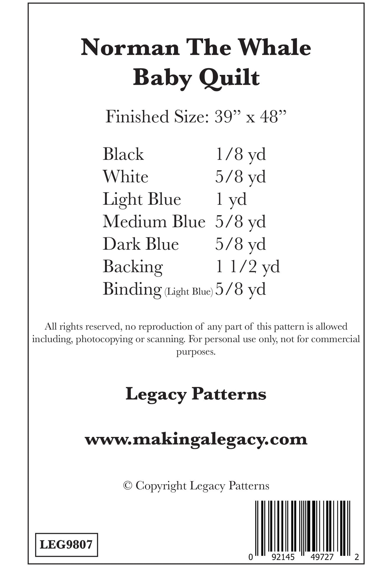 Norman the Whale Patterns – Quilting Books Patterns and Notions