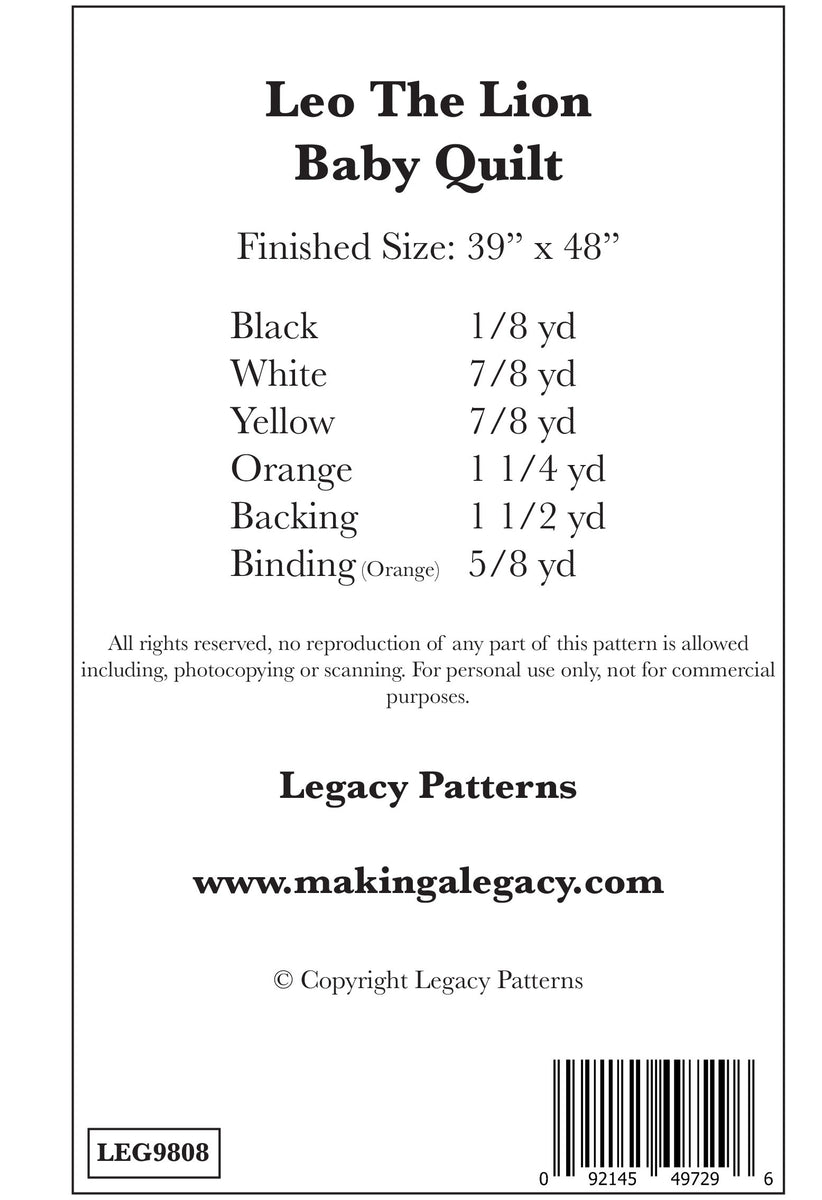 Leo the Lion Patterns – Quilting Books Patterns and Notions