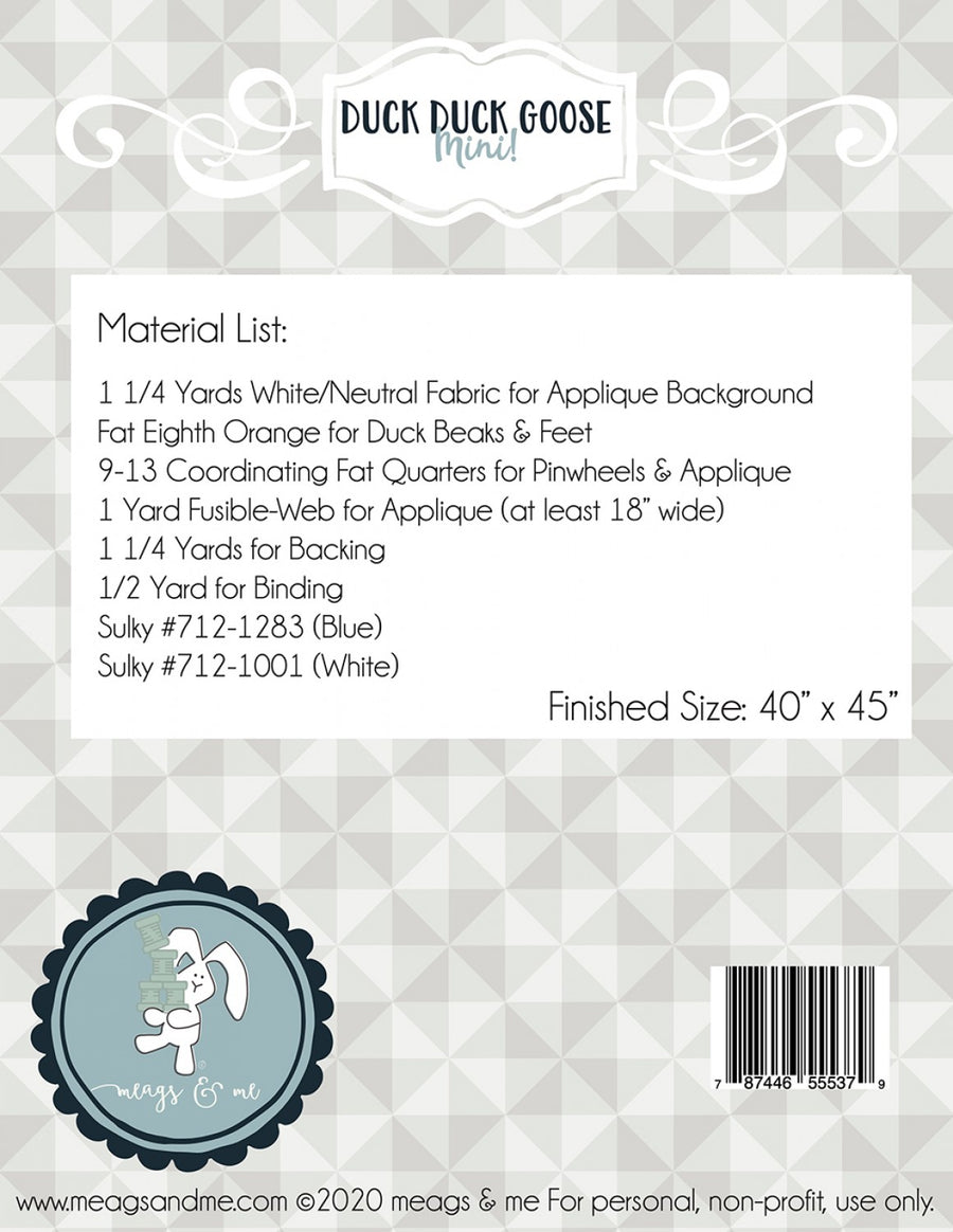 Duck Duck Goose- Mini Patterns – Quilting Books Patterns and Notions