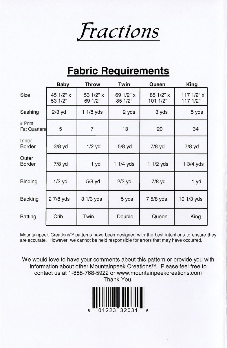 Fractions Pattern – Quilting Books Patterns and Notions