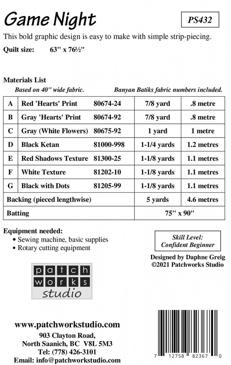 Game Night Patterns – Quilting Books Patterns and Notions
