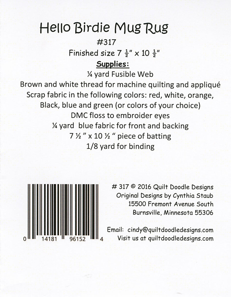 Hello Birdie Mug Rug Pattern – Quilting Books Patterns and Notions