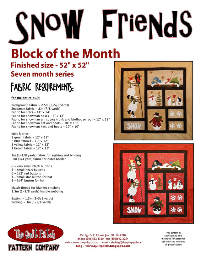 Snow Friends 7 Month Block of the Month Patterns – Quilting Books ...