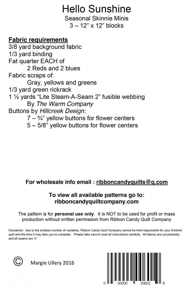 Hello Sunshine - Skinnie Minis Pattern – Quilting Books Patterns and ...