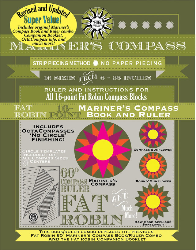 Fat Robin 16 Point Mariner's Compass Book and Ruler Combo Quilters ...