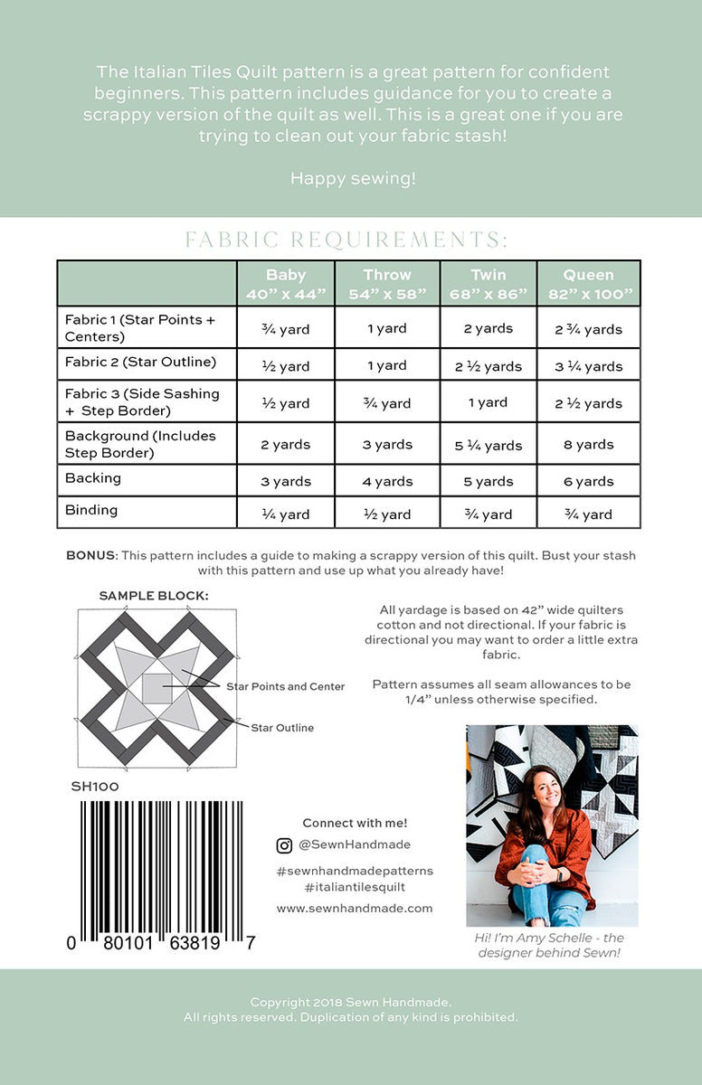 Italian Tiles Quilt Pattern – Quilting Books Patterns and Notions