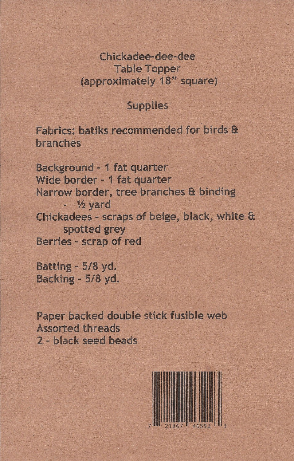 Chickadee-dee-dee Patterns – Quilting Books Patterns and Notions