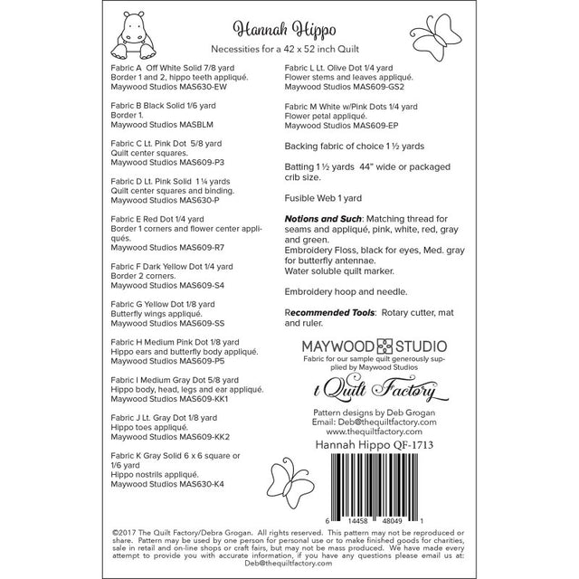 Hannah Hippo Quilt Pattern – Quilting Books Patterns and Notions