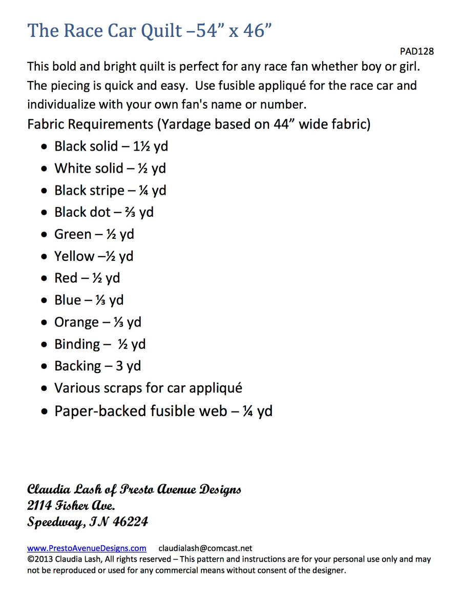 The Race Car Quilt Quilting Patterns – Quilting Books Patterns and Notions