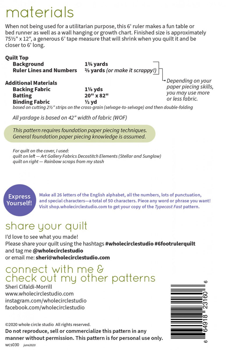 6 Foot Ruler Quilt Pattern Pattern – Quilting Books Patterns and Notions