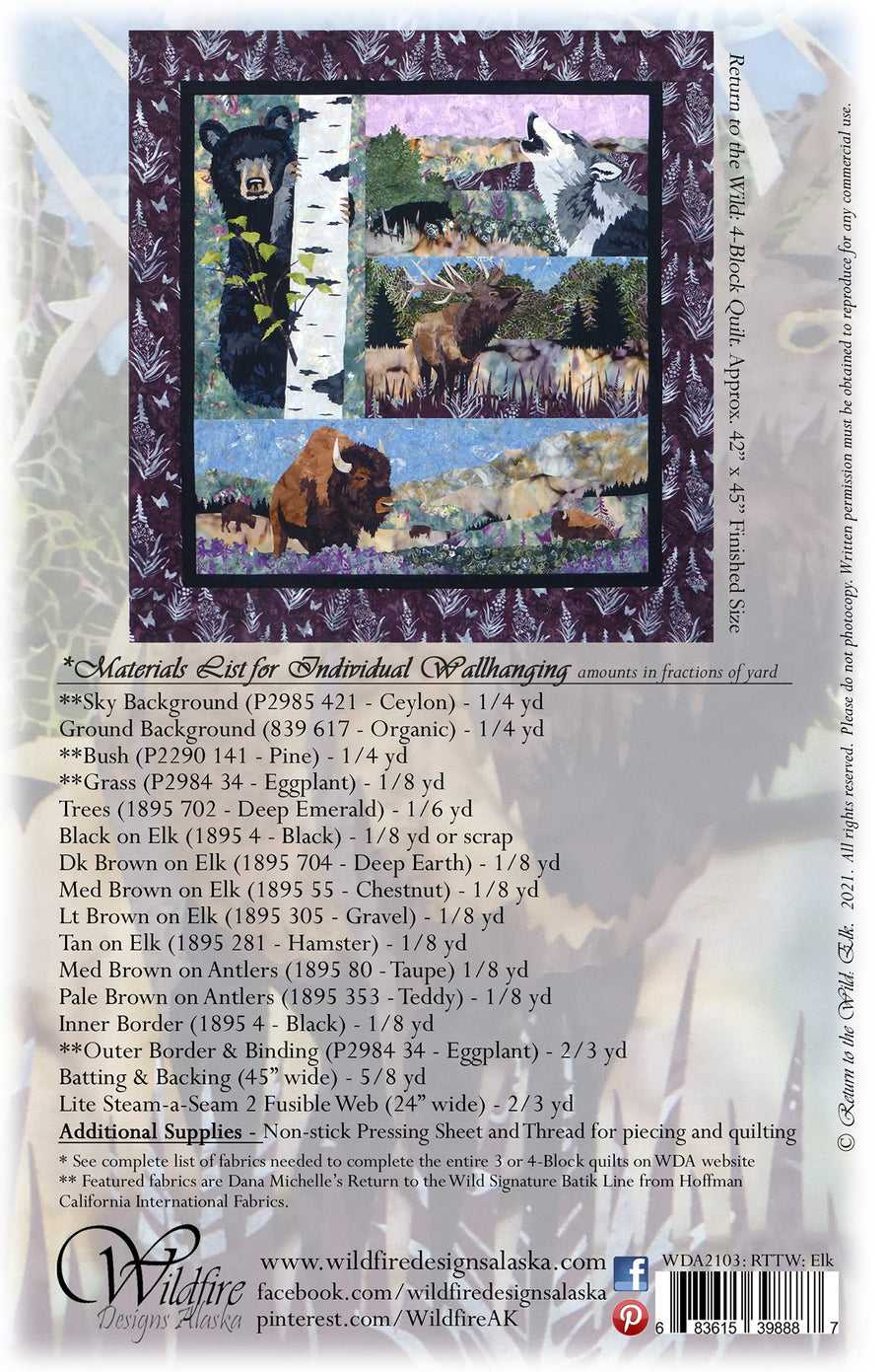 Return to the Wild: Elk Pattern Patterns – Quilting Books Patterns and ...