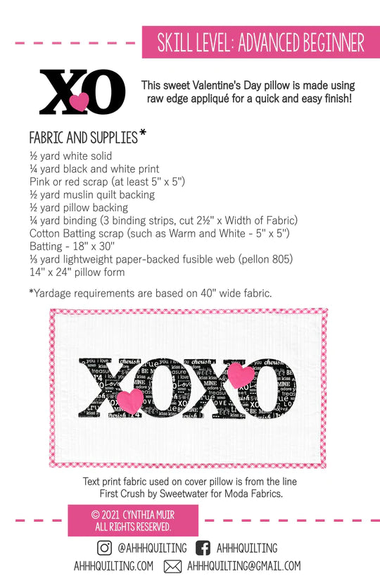 XOXO Quilted Pillow Pattern – Quilting Books Patterns and Notions